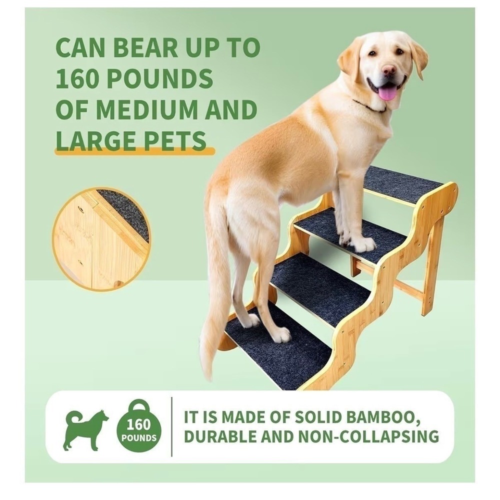 Dog | Dog Stairs 4 Step Bamboo 2 Heavy Duty 160 Lb Capacity Nonslip Pet ...